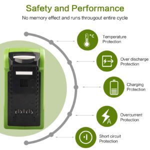 ARyee 6.0Ah 40V Battery Replacement for GreenWorks 40v Battery 29472 29462 29252 20202 22262 2531225322 20642 22272 27062 21242 GreenWorks 40Volt G-MAX Power Tools Lithium Battery