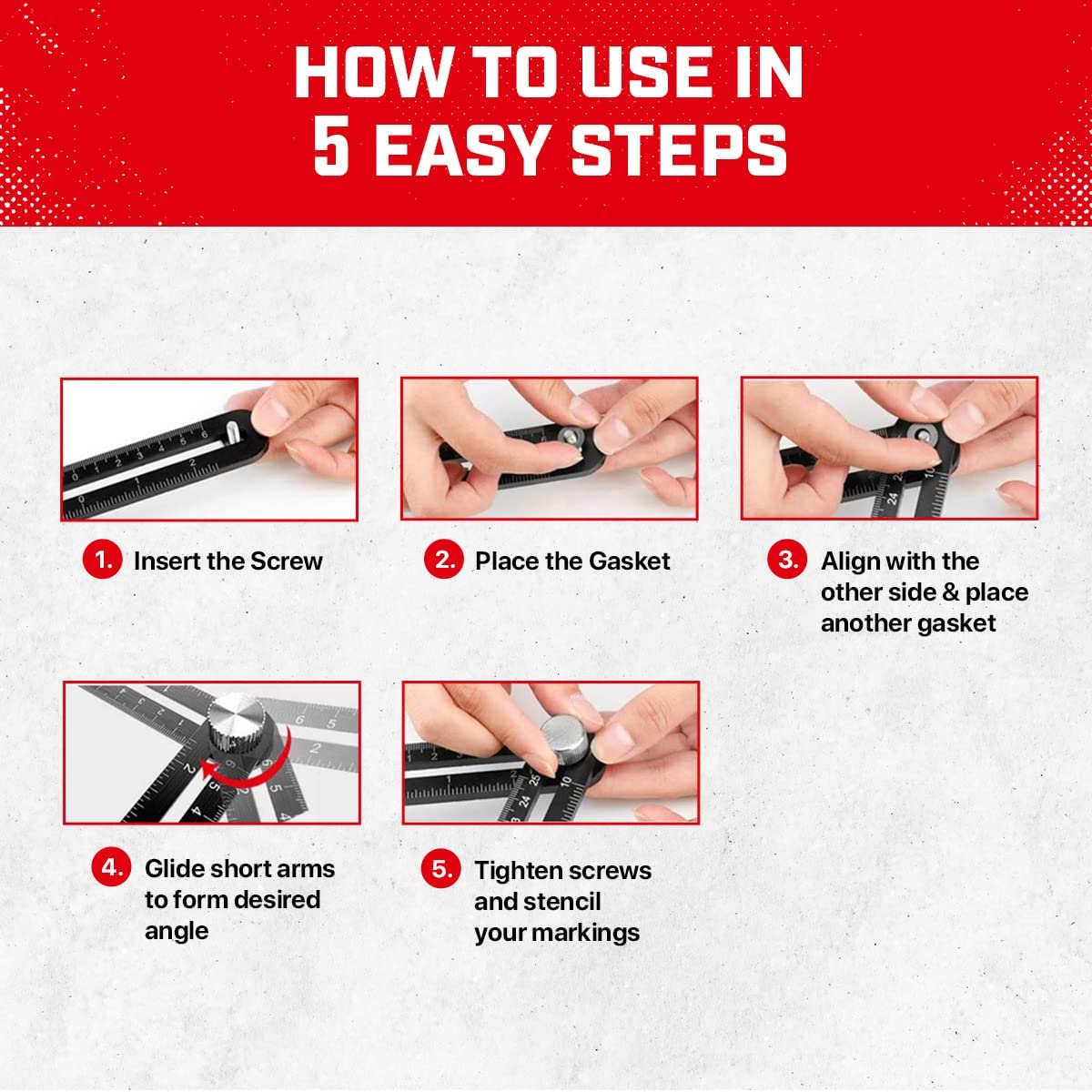 GT ESSENTIALS 2-Pack Multi Angle Measuring Ruler & Drill Hole Locator | Two 6-Sided Combinable to 12-Sided Tool with Adjustable Tile Punch Locators for Precision Woodworking, Tilework, & Construction