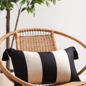 Hofdeco Modern Boho Patio Indoor Outdoor Lumbar Pillow Cover ONLY for Backyard, Couch, Sofa, Black Stripes, 12"x20", Set of 2