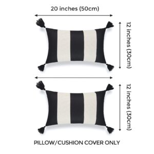 Hofdeco Modern Boho Patio Indoor Outdoor Lumbar Pillow Cover ONLY for Backyard, Couch, Sofa, Black Stripes, 12"x20", Set of 2