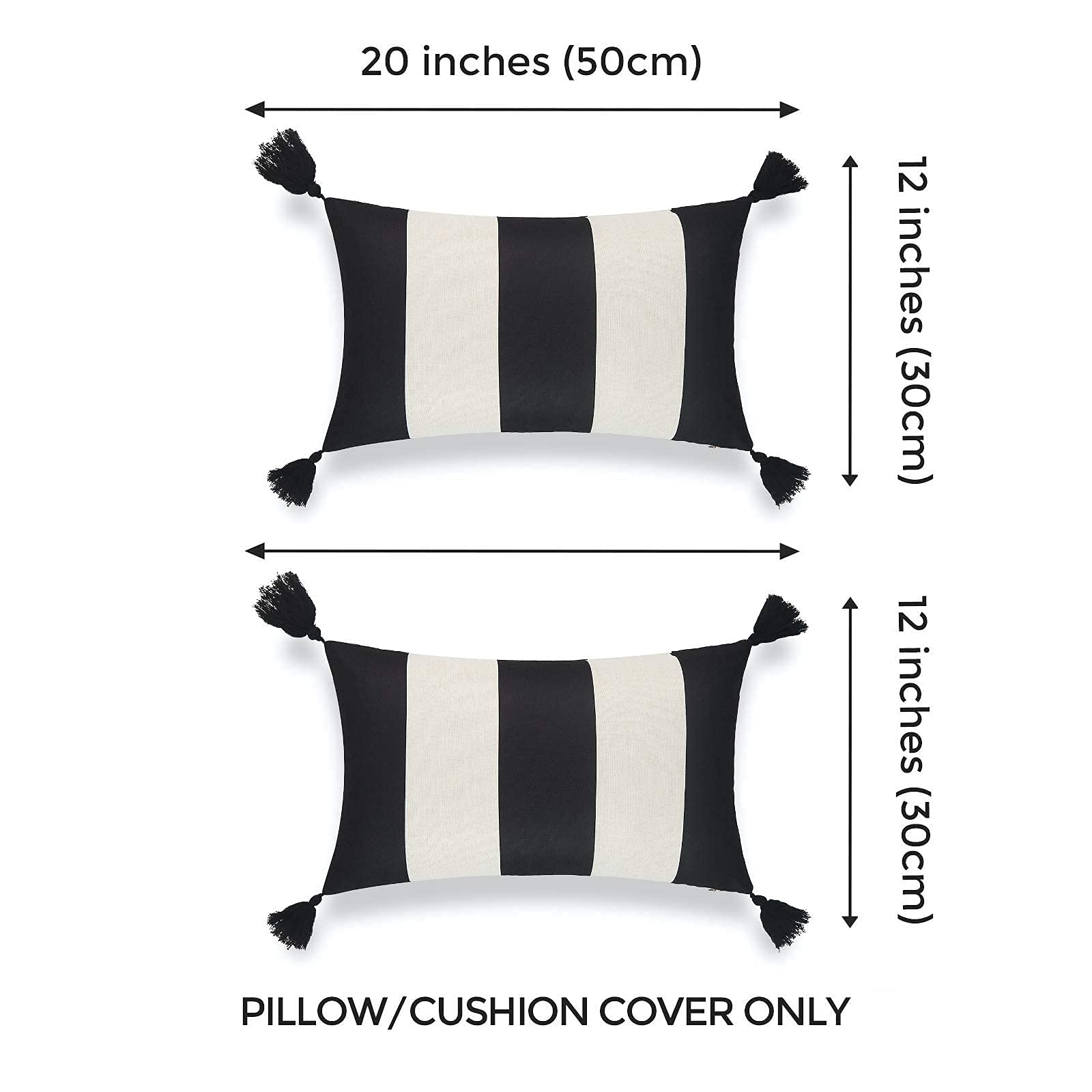 Hofdeco Modern Boho Patio Indoor Outdoor Lumbar Pillow Cover ONLY for Backyard, Couch, Sofa, Black Stripes, 12"x20", Set of 2