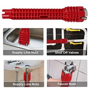 Ychengcom 8-In-1 Faucet Sink Installer, Multi-Function Wrench Use Toilet Bathroom Kitchen Install Remove Various Pipes (Red)