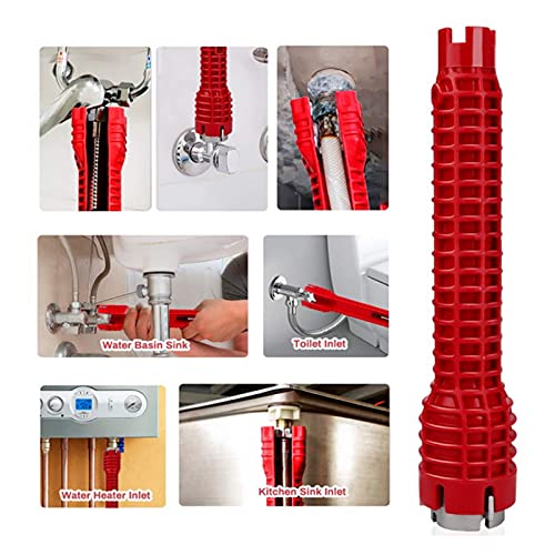 Ychengcom 8-In-1 Faucet Sink Installer, Multi-Function Wrench Use Toilet Bathroom Kitchen Install Remove Various Pipes (Red)