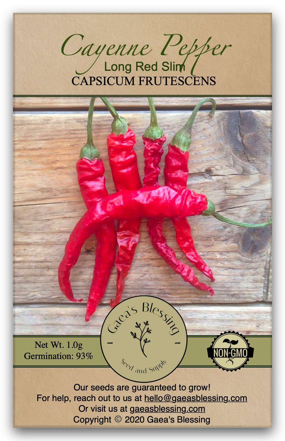 Gaea's Blessing Seeds - Cayenne Pepper Seeds - Heirloom Hot Pepper Long Red Slim Non-GMO Open-Pollinated High Yield Germination Rate 93% Net Wt. 1.0g