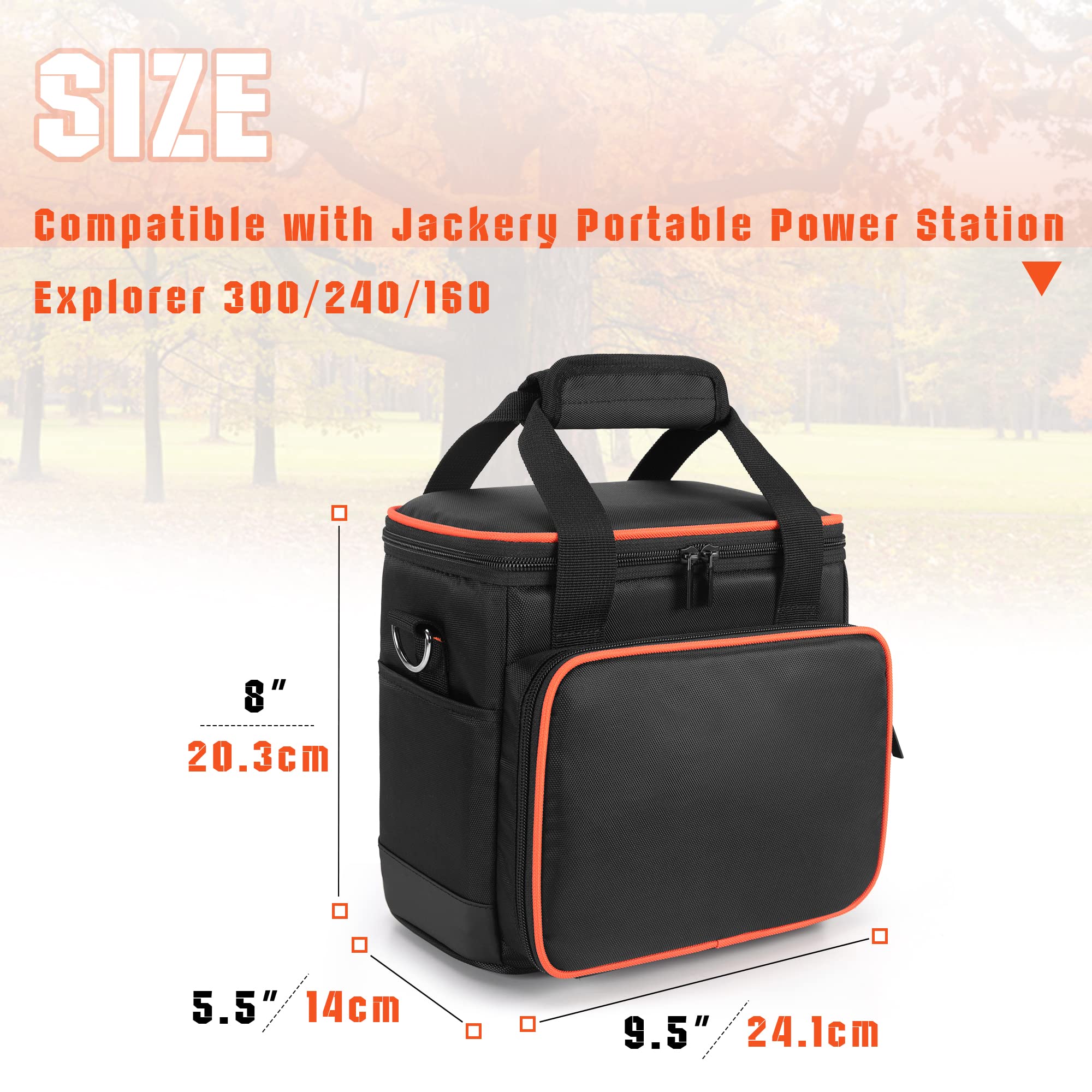 Trunab Travel Carrying Bag Compatible with Jackery Explorer160/240/300, Portable Power Station Storage Case with Waterproof Bottom and Front Pockets for Charging Cable and Accessories