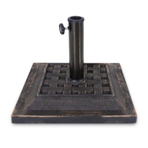 coos bay 27 lbs 17.3 inch outdoor heavy duty square antiqued resin umbrella base stand for patio, garden, lawn, bronze…