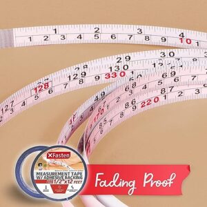 XFasten Tape Measure with Adhesive Back, 0.5-Inch x 12-Feet (2-Pack) Left to Right Peel and Stick Measuring Ruler Tape for Workbench, Woodworking, Sewing; Sticky Self-Adhesive Metal Measuring Tape