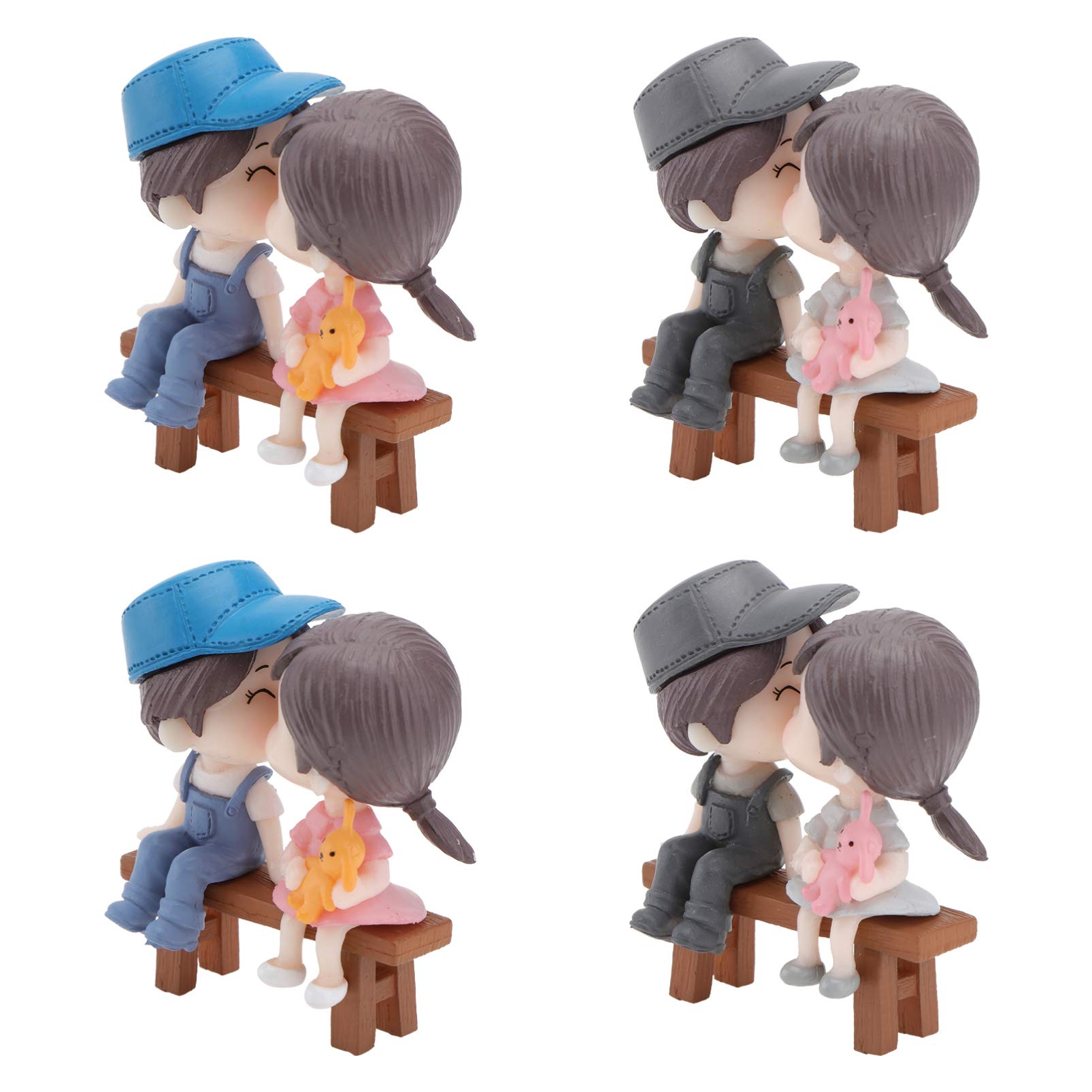 DOITOOL 4 Sets Miniature Fairy Garden Figures Kissing Couple Statue Sitting on Chairs Figurines Cake Figures Decoration Succulent Bonsai Ornament