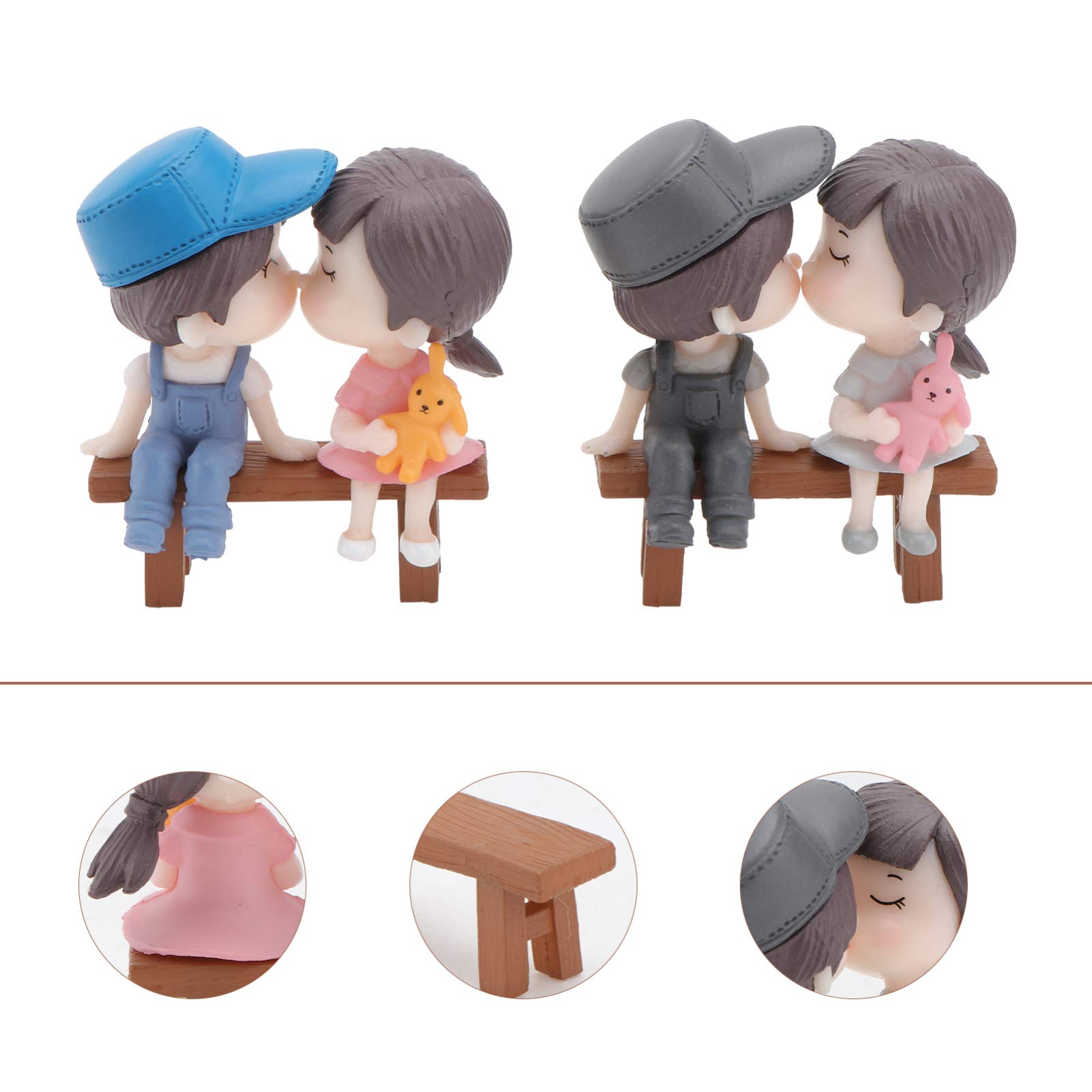 DOITOOL 4 Sets Miniature Fairy Garden Figures Kissing Couple Statue Sitting on Chairs Figurines Cake Figures Decoration Succulent Bonsai Ornament