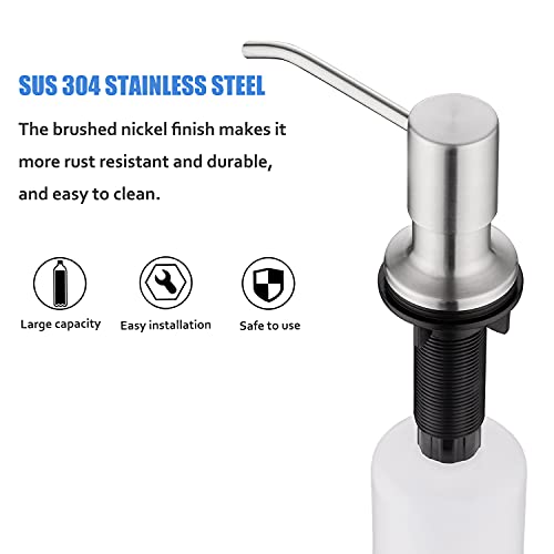 Soap Dispenser for Kitchen Sink, Stainless Steel Built in Sink Soap Dispenser Lotion Dispenser with 13 Ounce Bottle, Brushed Nickel (YardMonet)