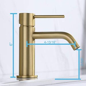 JXMMP Brushed Gold Bathroom Faucet, Single Handle Brass Sink Faucet Bathroom Single Hole with Pop Up Sink Drain Assembly and Water Faucet Supply Lines