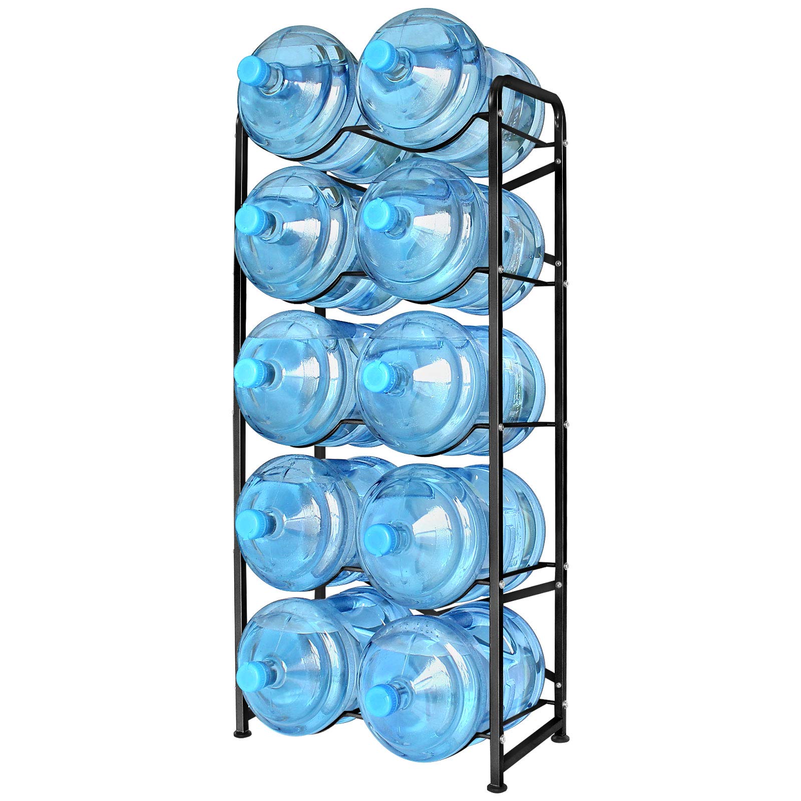 Ationgle 5 Gallon Water Bottle Holder for 10 Bottles, 5 Tiers Heavy-Duty Water Cooler Jug Rack with Reinforcement Frame for Kitchen Office, Black