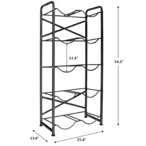 Ationgle 5 Gallon Water Bottle Holder for 10 Bottles, 5 Tiers Heavy-Duty Water Cooler Jug Rack with Reinforcement Frame for Kitchen Office, Black