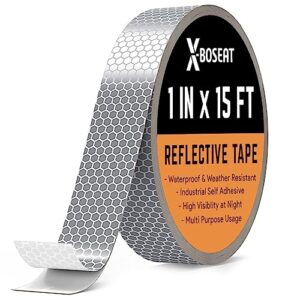 x-boseat white reflective tape 1inch x 15ft reflector tape self adhesive, durable and waterproof - dot c2 for marking areas, objects and vehicles (1 in 15 ft)