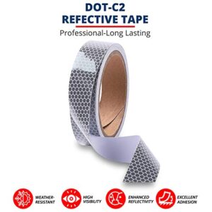 X-BOSEAT White Reflective Tape 1inch x 15ft Reflector Tape Self Adhesive, Durable and Waterproof - DOT C2 for Marking Areas, Objects and Vehicles (1 in 15 ft)