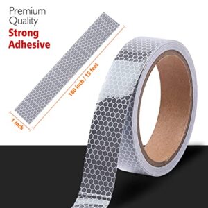 X-BOSEAT White Reflective Tape 1inch x 15ft Reflector Tape Self Adhesive, Durable and Waterproof - DOT C2 for Marking Areas, Objects and Vehicles (1 in 15 ft)