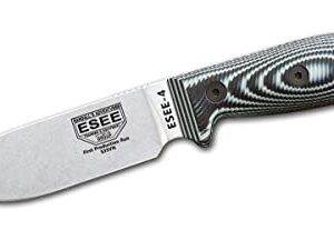 ESEE-4 Fixed Blade Knife, S35V Steel, Ambidextrous Sheath, Made in USA (Grey/Black)