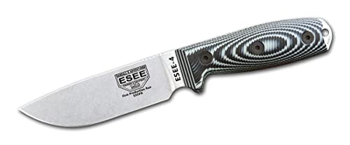 ESEE-4 Fixed Blade Knife, S35V Steel, Ambidextrous Sheath, Made in USA (Grey/Black)