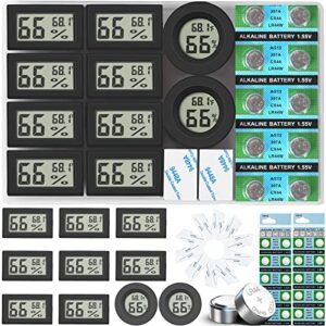 10-pack mini digital thermometer hygrometer, indoor room round temperature humidity meter gauge monitor, large lcd display fahrenheit or celsius for greenhouse, home, reptile, humidors, office, garden