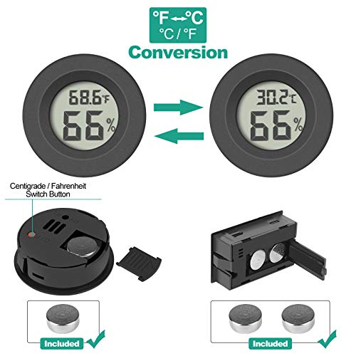 10-Pack Mini Digital Thermometer Hygrometer, Indoor Room Round Temperature Humidity Meter Gauge monitor, Large LCD Display Fahrenheit or Celsius for Greenhouse, Home, reptile, Humidors, office, Garden