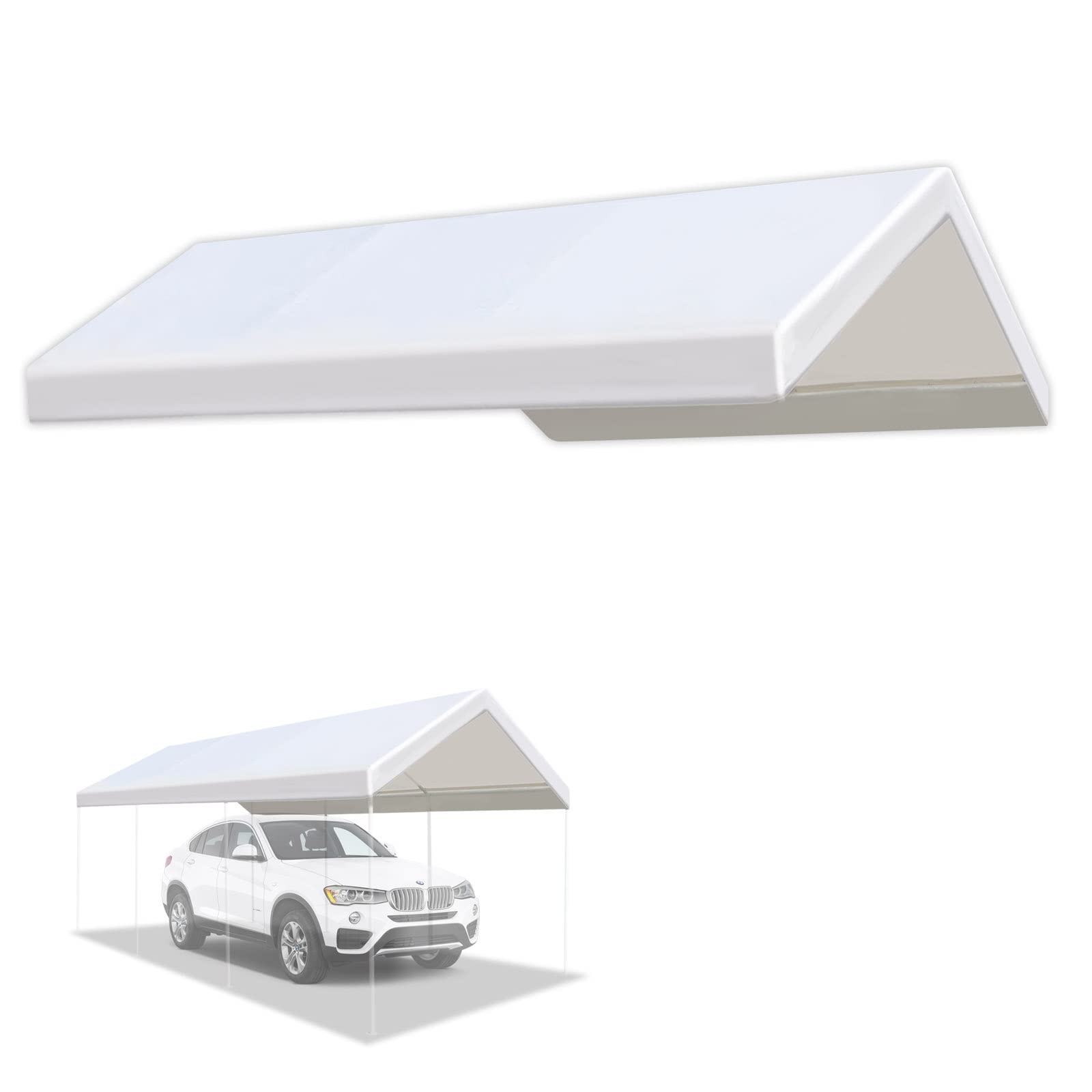 YardGrow 10x20 Canopy Replacement Cover Carport Replacement Top Canopy Cover for Tent Garage Shelter with Ball Bungee Cords White (Only Cover, Frame Not Included)