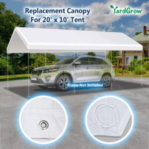 YardGrow 10x20 Canopy Replacement Cover Carport Replacement Top Canopy Cover for Tent Garage Shelter with Ball Bungee Cords White (Only Cover, Frame Not Included)