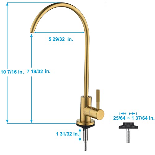 HogarDeco Drinking Water Faucet, Kitchen Beverage Faucet in 304 Stainless Steel, Non-Air-Gap Pure Water Filter Faucet for Sink, Fit for Reverse Osmosis Water Purify System (Brushed Brass)