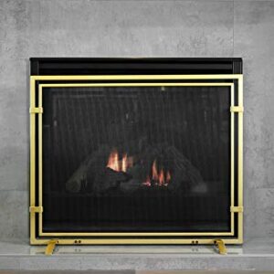 Barton 40x31in Single Panel Fireplace Screen Wrought Iron Frame Gold-Tone Fire Spark Guard for Outdoor or Indoor Use