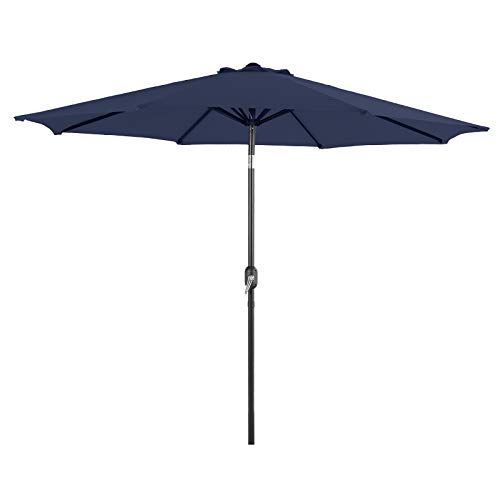 PHI VILLA 10ft Patio Umbrella Clearance, Outdoor Market Table Umbrellas with 8 Ribs and Push Button Tilt for Garden Deck & Poolside, Navy Blue