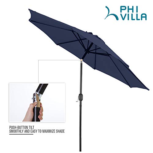 PHI VILLA 10ft Patio Umbrella Clearance, Outdoor Market Table Umbrellas with 8 Ribs and Push Button Tilt for Garden Deck & Poolside, Navy Blue