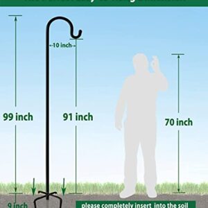 Artibear Adjustable Outdoor Shepherd Hook Stand with 5 Prong Base, 108 Inches Tall 3/5 in Thick, Shiny Black (1 Packs)