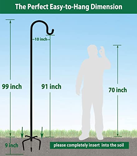 Artibear Adjustable Outdoor Shepherd Hook Stand with 5 Prong Base, 108 Inches Tall 3/5 in Thick, Shiny Black (1 Packs)