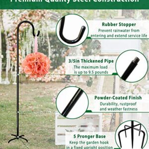 Artibear Adjustable Outdoor Shepherd Hook Stand with 5 Prong Base, 108 Inches Tall 3/5 in Thick, Shiny Black (1 Packs)