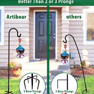 Artibear Adjustable Outdoor Shepherd Hook Stand with 5 Prong Base, 108 Inches Tall 3/5 in Thick, Shiny Black (1 Packs)