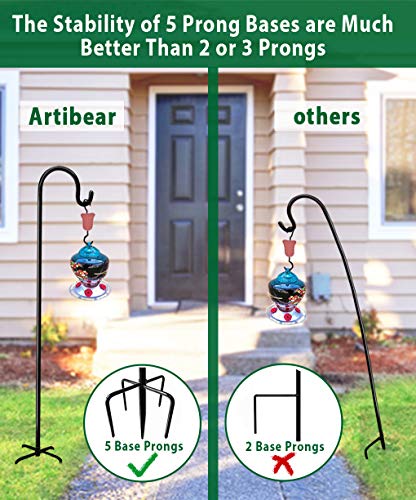 Artibear Adjustable Outdoor Shepherd Hook Stand with 5 Prong Base, 108 Inches Tall 3/5 in Thick, Shiny Black (1 Packs)