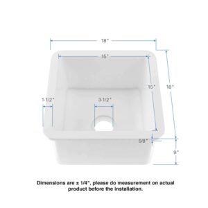 KIBI K2-S18SQ Single Bowl Heat Safe Glazing Fireclay Undermount Kitchen Sink 18 inch with Bottom Grid and Strainer (Cubic series) (White)