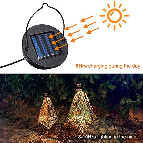 MAGGIFT 2 Pack Solar Hanging Lights, Solar Powered Retro Lantern with Handle, Warm White LED Christmas Garden Lights, Metal Diamond Shape Lamp Waterproof for Outdoor for Yard Tree Fence Patio