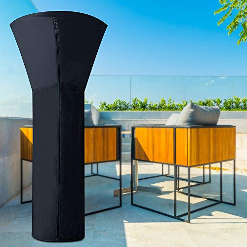 SafeGuard360 Patio Heater Cover Waterproof 420D Oxford Thickness, with Stainless Steel Telescopic Rod, and Storage Bag in Black (89in x 35in x 19in- Universal Fit for Outdoor Stand Up Heaters)