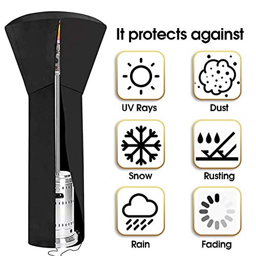 SafeGuard360 Patio Heater Cover Waterproof 420D Oxford Thickness, with Stainless Steel Telescopic Rod, and Storage Bag in Black (89in x 35in x 19in- Universal Fit for Outdoor Stand Up Heaters)