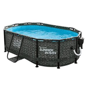 summer waves 9.8' x 6.5' dark herringbone active frame oval outdoor backyard swimming pool with sfx330 skimmerplus filter pump