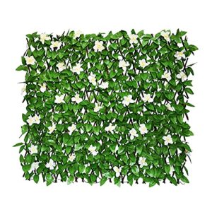 glant expandable fence privacy screen for balcony patio outdoor,decorative faux ivy fencing panel,artificial hedges (single sided leaves) (1, green-flowers)