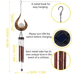 MAGGIFT Outdoor Solar Wind Chime for Hanging, Metal Moon Crackle Glass Ball Warm LED Light Sympathy Wind Chime, Mobile Hanging Decorative Patio Lights for Yard Garden, Gifts for Mom Women Wife