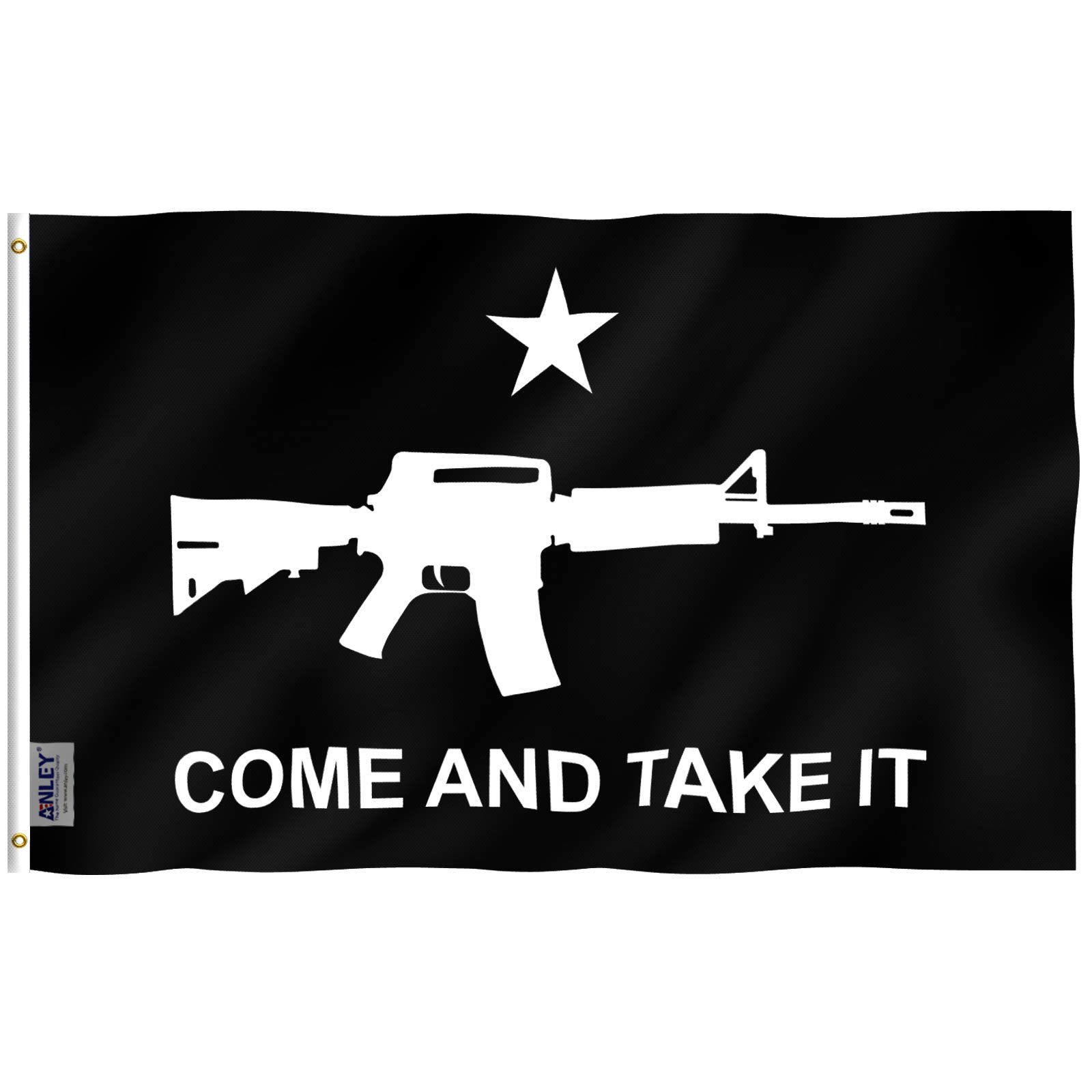 Anley Fly Breeze 3x5 Foot M-4 Gonzales Come and Take It Flag - Vivid Color and Fade proof - Canvas Header and Double Stitched - M4 Carbine Flags Polyester with Brass Grommets 3 X 5 Ft (Black)