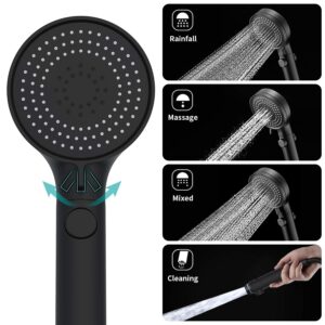 MIAOHUI Shower Head with Hose and on off Switch, 3 Setting High Pressure Handheld Shower Head, Removable Shower Head with hose, Adjustable Angle Bracket, Low-Reach Wand Holder, Black