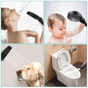 MIAOHUI Shower Head with Hose and on off Switch, 3 Setting High Pressure Handheld Shower Head, Removable Shower Head with hose, Adjustable Angle Bracket, Low-Reach Wand Holder, Black