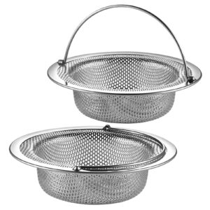 juluju 2 pack upgrade kitchen sink strainer (sink drain strainer) - 304 stainless steel rust free, fordable handle, 4.5 inch diameter