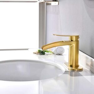 Phiestina Single Handle Waterfall Faucet for Bathroom Sink in Brushed Gold Finish, with 4-Inch Deck Plate,Metal Pop Up Drain Assembly & CUPC Water Supply Lines,NS-SF01-BG