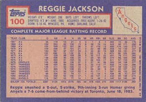 1984 Topps Baseball #100 Reggie Jackson California Angels Official MLB Baseball Trading Card in Raw (Ex-Mt Excellent-Mint or Better) Condition