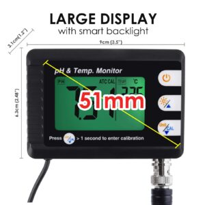 Digital Combo pH & Temperature Meter, Aquarium Thermometer pH Monitor with Automatic Calibration Function for Fish Tank Hydroponics Aquaculture Laboratory