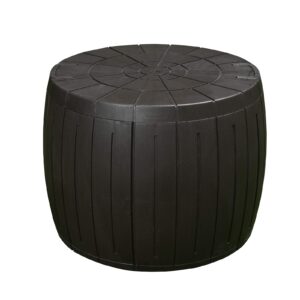 addok round deck box light weight resin outdoor storage patio seat for outdoor cushion storage (27 gallon, dark coffee)